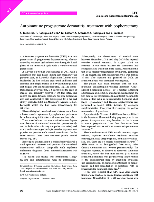 (PDF) Autoimmune progesterone dermatitis: treatment with oophorectomy