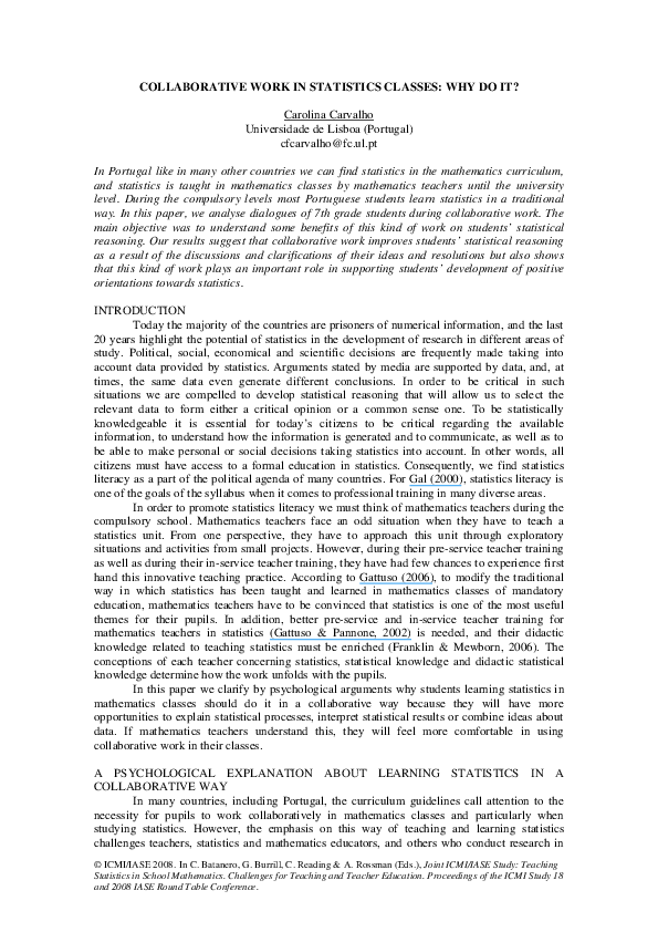 (PDF) Benefits of Collaborative Work in Statistics
