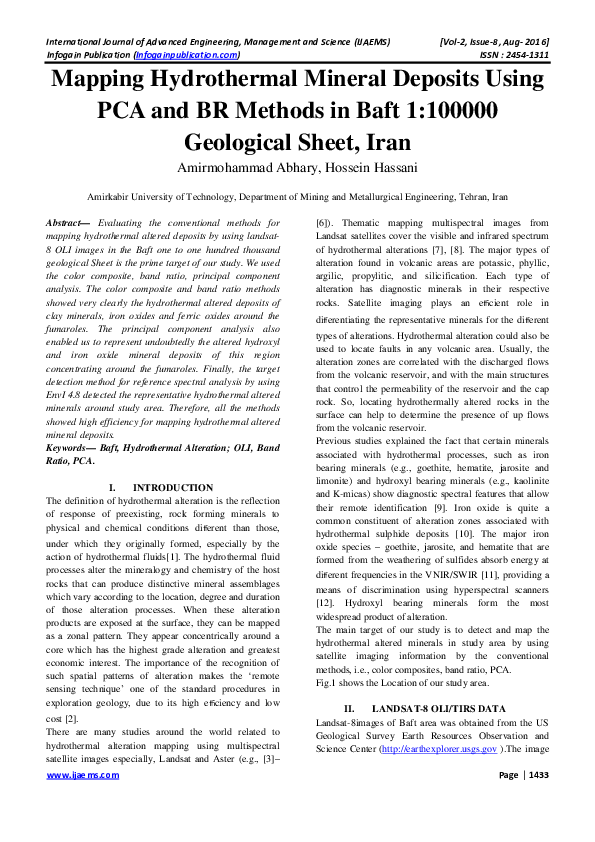 (PDF) Mapping Hydrothermal Mineral Deposits Using PCA and BR Methods in Baft 1:100000 Geological ...