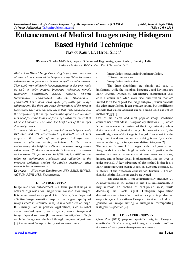 (PDF) Enhancement of Medical Images using Histogram Based Hybrid Technique