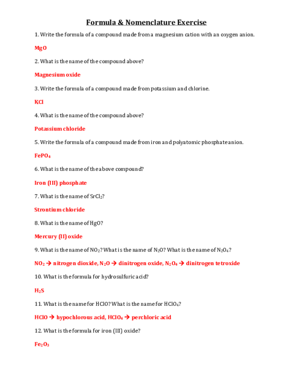 (PDF) Formula & Nomenclature Exercise