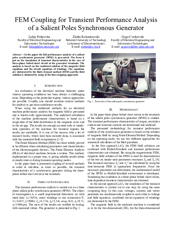 Pdf Fem Coupling For Transient Performance Analysis Of A Salient Poles Synchronous Generator