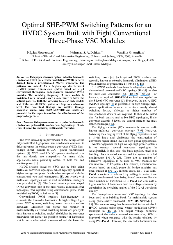 Pdf Optimal She Pwm Switching Patterns For An Hvdc System Built With Eight Conventional Three 3253