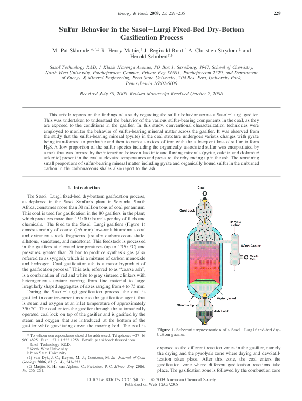 (PDF) Sulfur behavior in the Sasol-Lurgi fixed-bed dry-bottom ...