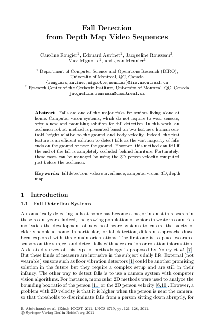 (PDF) Fall Detection from Depth Map Video Sequences