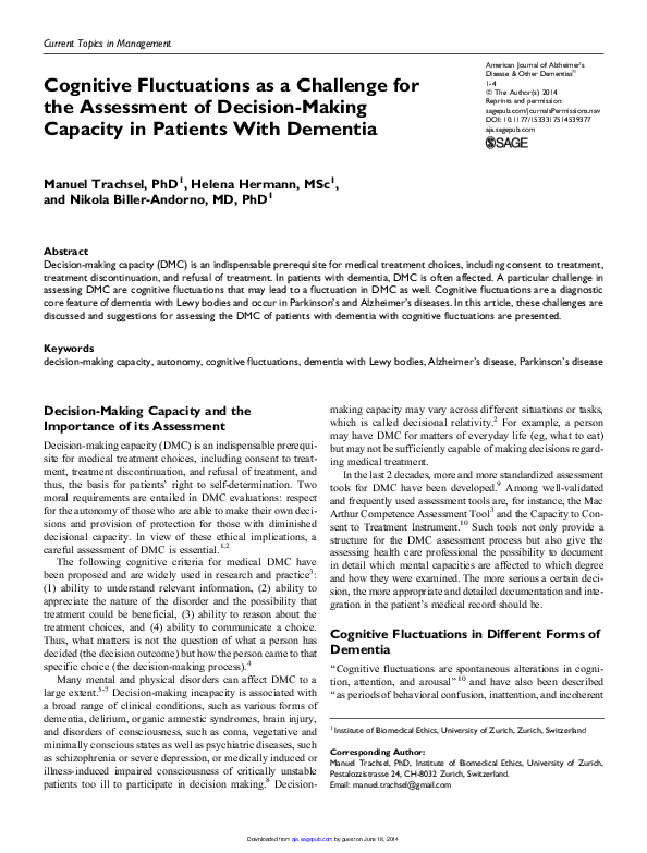 (PDF) Cognitive Fluctuations as a Challenge for the Assessment of ...