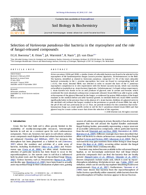 (PDF) Selection of Variovorax paradoxus-like bacteria in the mycosphere ...