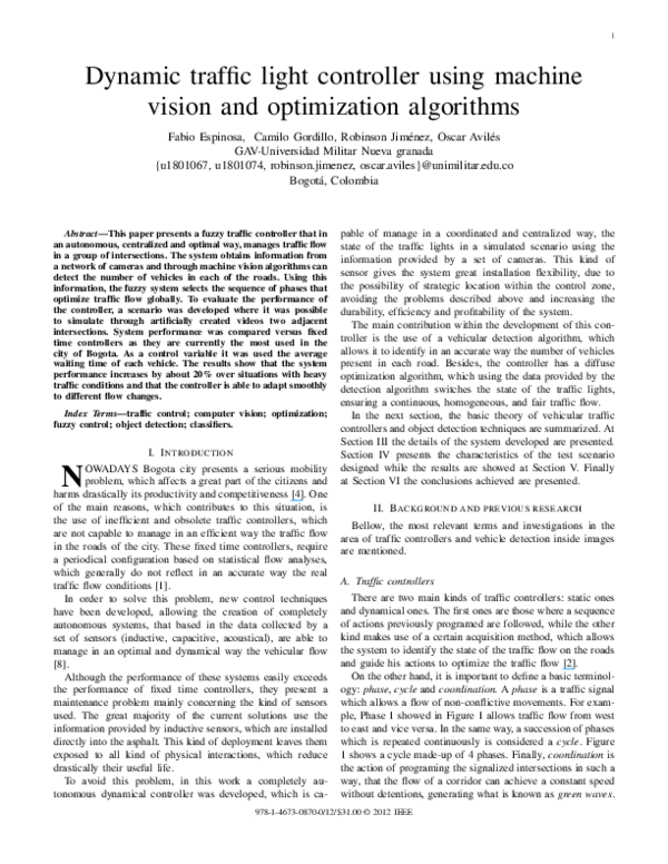 Pdf Dynamic Traffic Light Controller Using Machine Vision And Optimization Algorithms