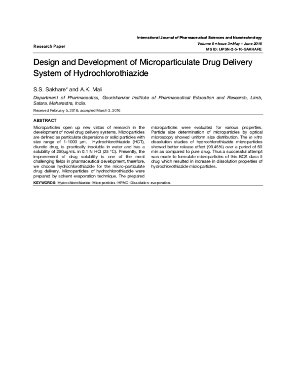(PDF) Design and Development of Microparticulate Drug Delivery System ...