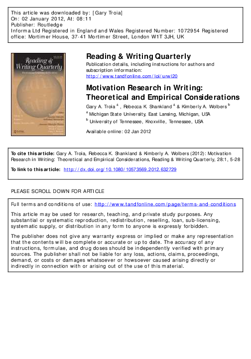 (PDF) Motivation Research in Writing: Theoretical and Empirical ...