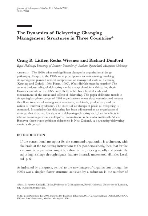 (PDF) The Dynamics of Delayering: Changing Management Structures in ...