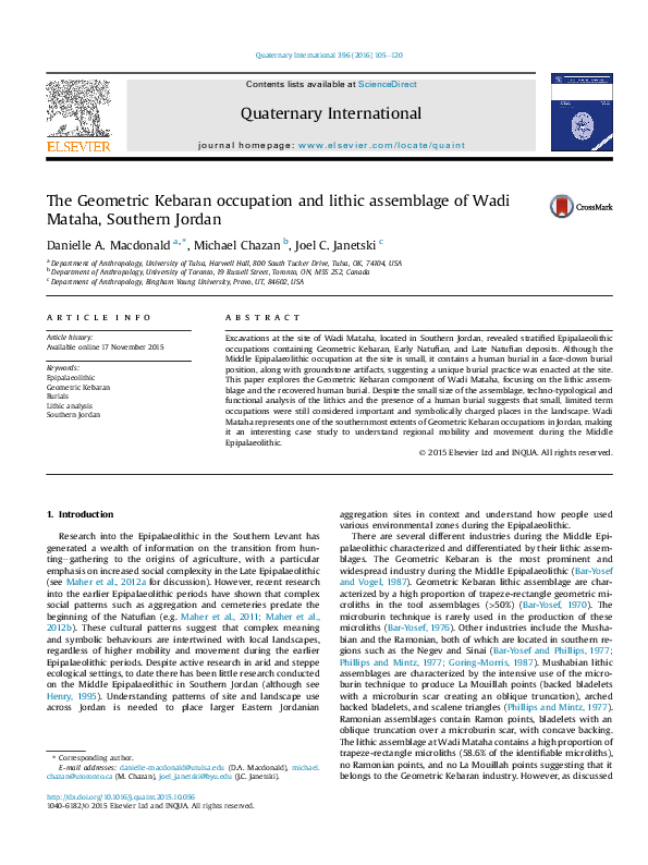 (PDF) The Geometric Kebaran Occupation and Lithic Assemblage of Wadi ...