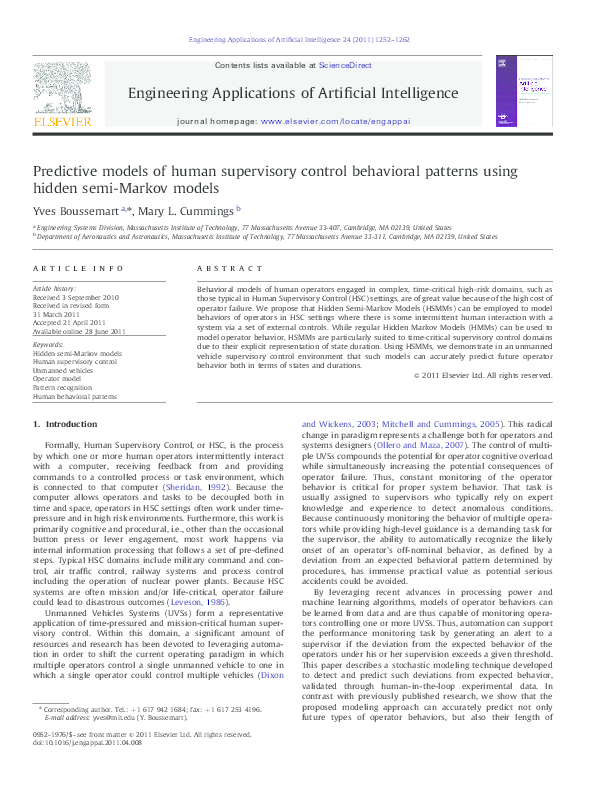 (PDF) Predictive models of human supervisory control behavioral patterns using hidden semi ...