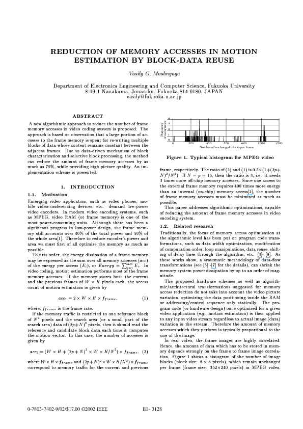 (PDF) Reduction of memory accesses in motion estimation by block-data reuse | Vasily Moshnyaga ...