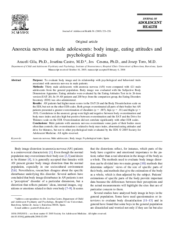 (PDF) Anorexia nervosa in male adolescents: Body image, eating ...