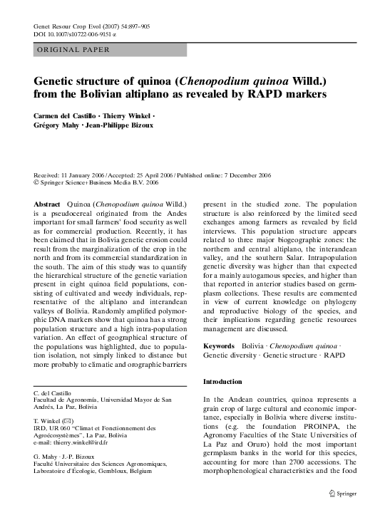 (PDF) Genetic structure of quinoa (Chenopodium quinoa Willd.) from the ...