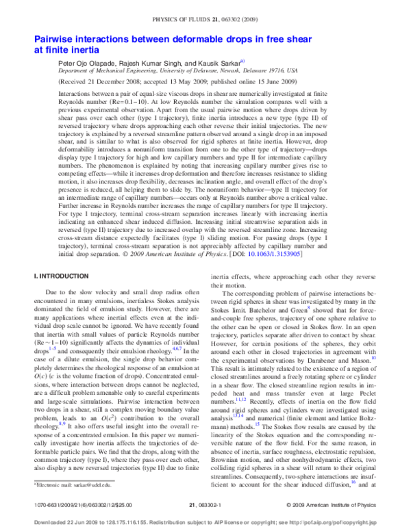 (PDF) Pairwise interactions between deformable drops in free shear at finite inertia