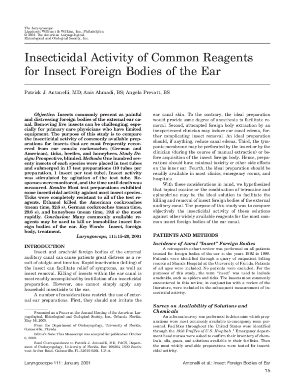(PDF) Insecticidal Activity of Common Reagents for Insect Foreign ...