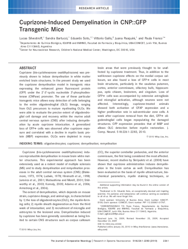 (PDF) Cuprizone-induced demyelination in CNP::GFP transgenic mice