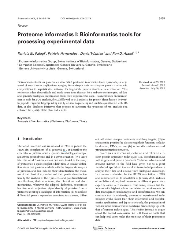 Pdf Proteome Informatics I Bioinformatics Tools For Processing Experimental Data