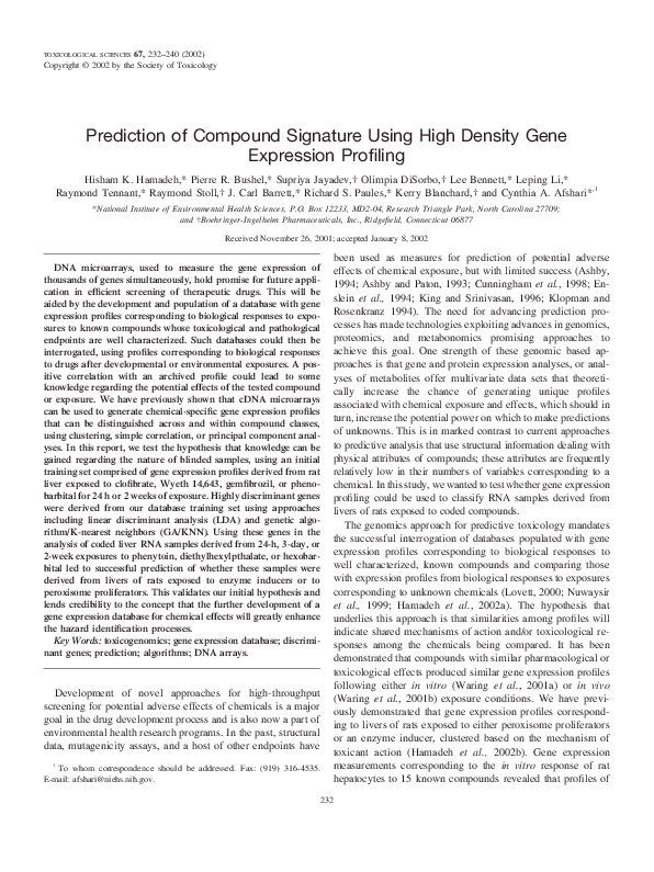 (PDF) Prediction of Compound Signature Using High Density Gene Expression Profiling