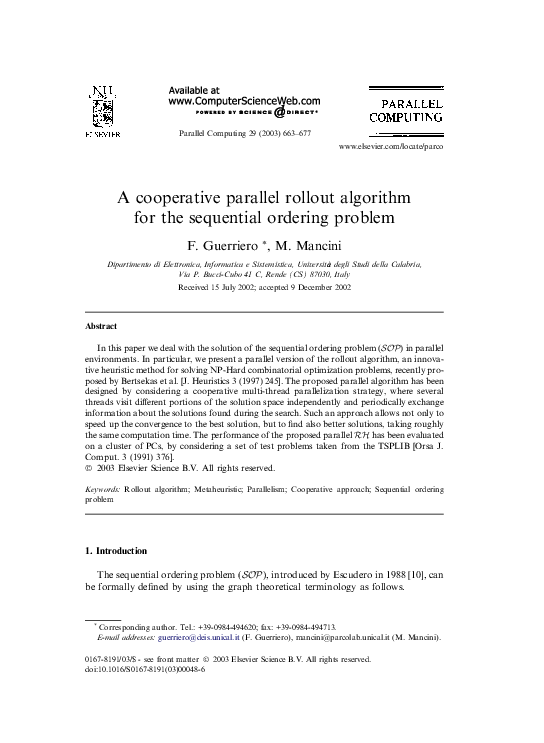 Pdf A Cooperative Parallel Rollout Algorithm For The Sequential Ordering Problem