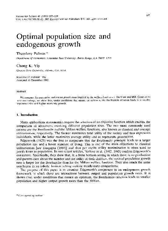 (PDF) Optimal population size and endogenous growth
