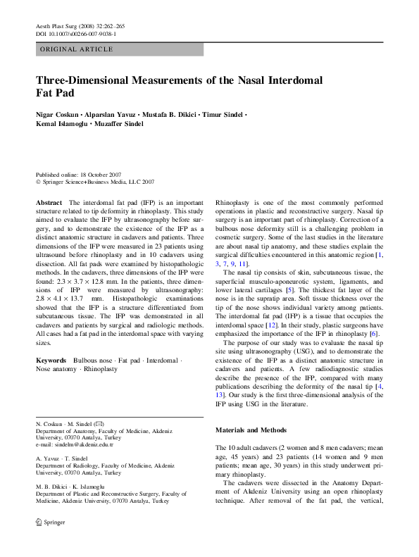 (PDF) Three-Dimensional Measurements of the Nasal Interdomal Fat Pad
