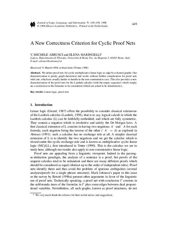 (PDF) A New Correctness Criterion for Cyclic Proof Nets