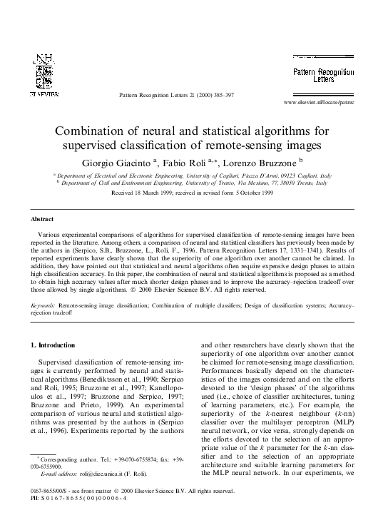 (PDF) Combination of neural and statistical algorithms for supervised classification of remote ...