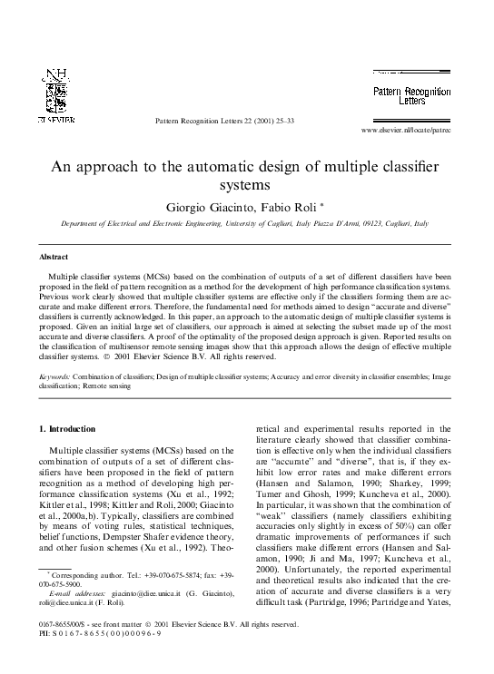 Pdf An Approach To The Automatic Design Of Multiple Classifier Systems