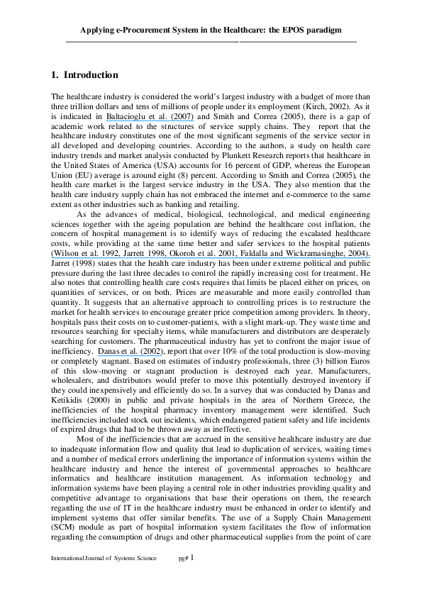 (PDF) Applying e-procurement system in the healthcare: the EPOS paradigm