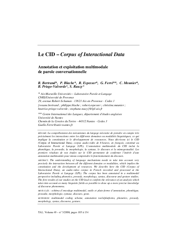 (PDF) LE CID CORPUS OF INTERACTIONAL DATA