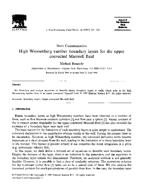 (PDF) High weissenberg number boundary layers for the upper convected ...
