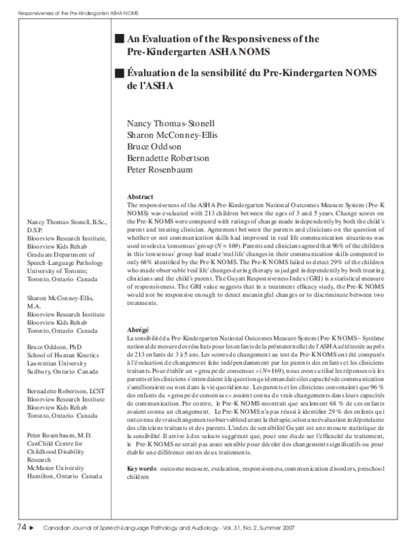 (PDF) An Evaluation of the Responsiveness of the Pre-Kindergarten ASHA NOMS