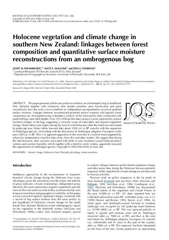 (PDF) Holocene vegetation and climate change in southern New Zealand ...