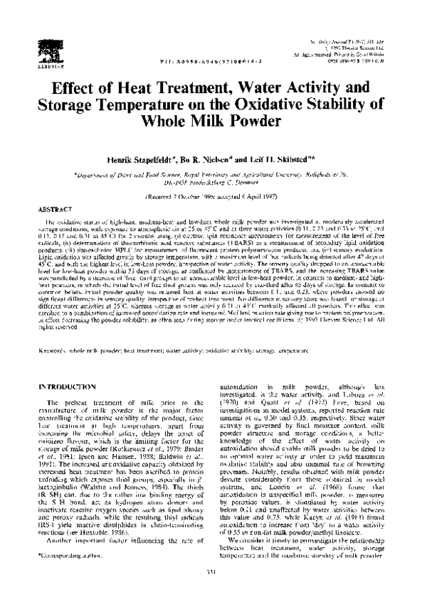 (PDF) Effect of Heat Treatment, Water Activity and Storage Temperature ...