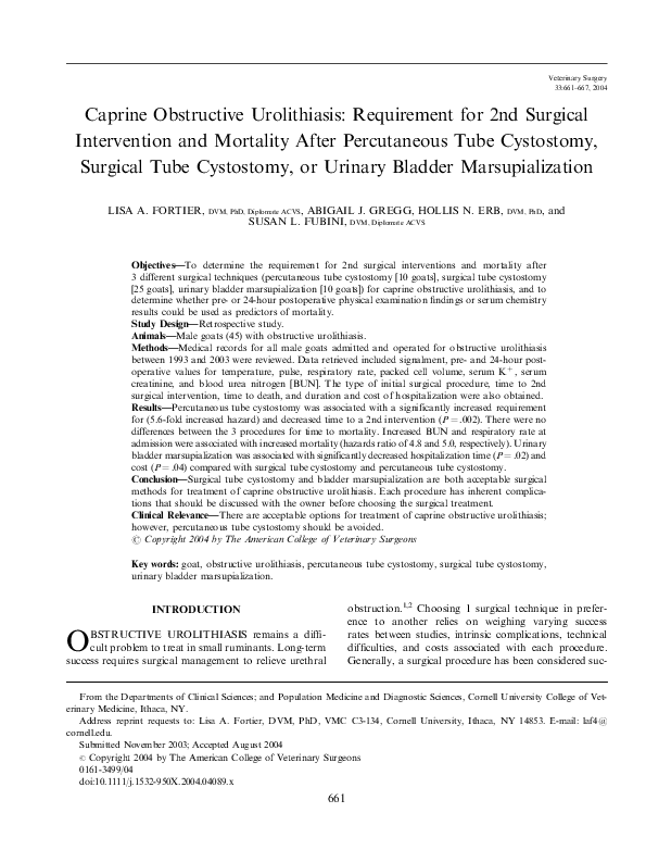 (PDF) Caprine Obstructive Urolithiasis: Requirement for 2nd Surgical ...