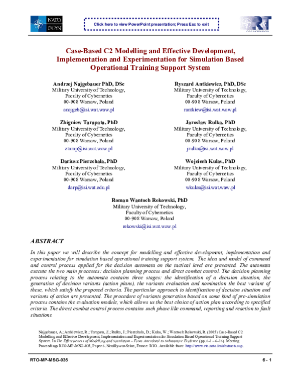 (PDF) Case-Based C2 Modelling and Effective Development, Implementation ...