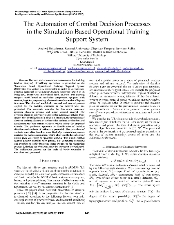 (PDF) The Automation of Combat Decision Processes in the Simulation Based Operational Training ...