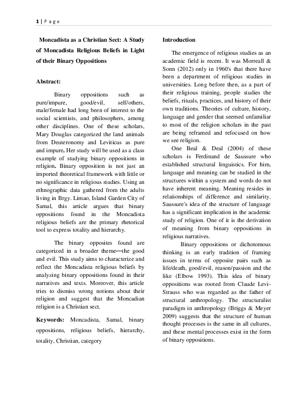 (PDF) Moncadista as a Christian Sect: A Study of Moncadista Religious ...