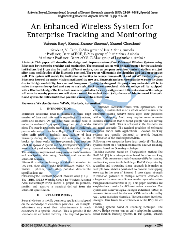 (PDF) An Enhanced Wireless System for Enterprise Tracking and Monitoring