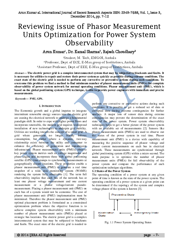 Pdf Reviewing Issue Of Phasor Measurement Units Optimization For Power System Observability