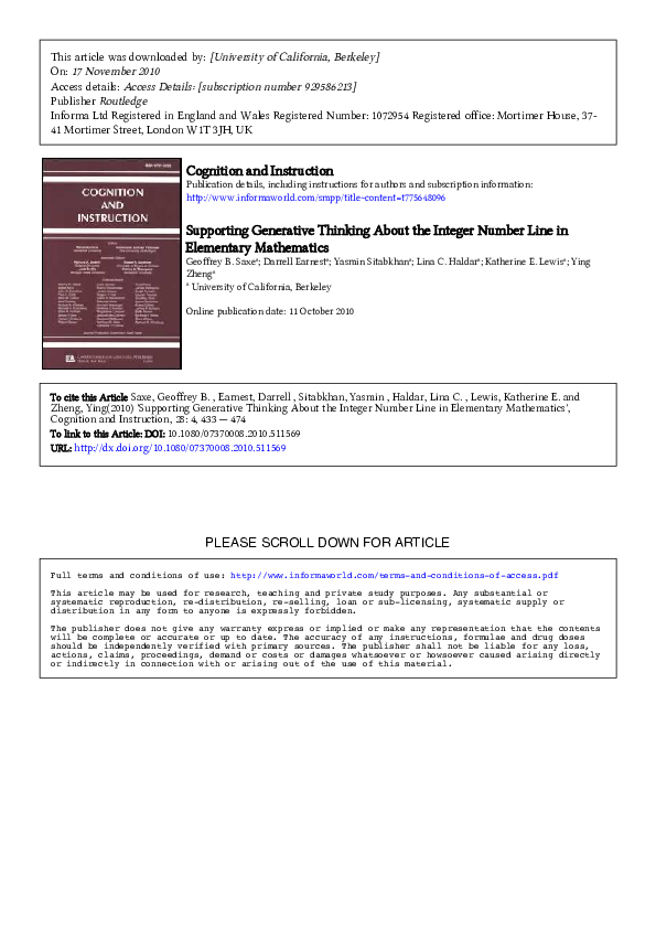 Pdf Supporting Generative Thinking About The Integer Number Line In Elementary Mathematics