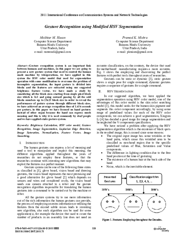 Pdf Gesture Recognition Using Modified Hsv Segmentation