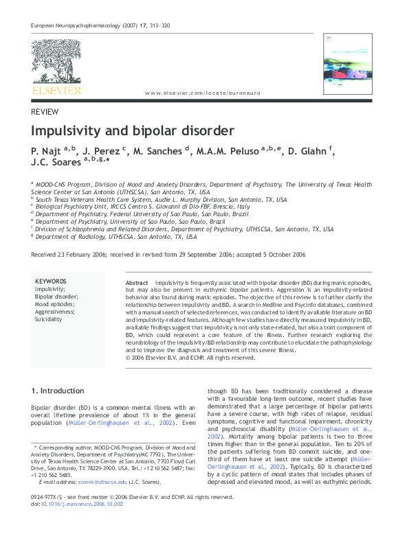 (PDF) Impulsivity and bipolar disorder