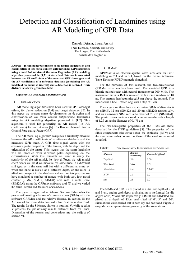 (PDF) Detection and classification of landmines using AR modeling of GPR data