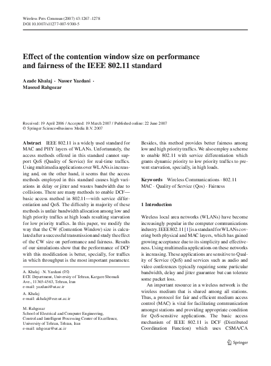 (PDF) Effect of the contention window size on performance and fairness of the IEEE 802.11 standard