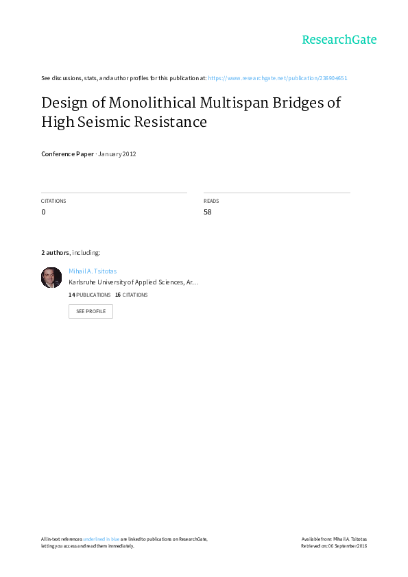 (PDF) Design of Monolithical Multispan Bridges of High Seismic ...