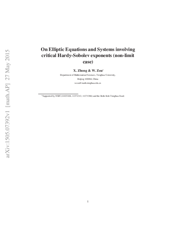 (PDF) On Elliptic Equations and Systems involving critical Hardy-Sobolev exponents (non-limit ...